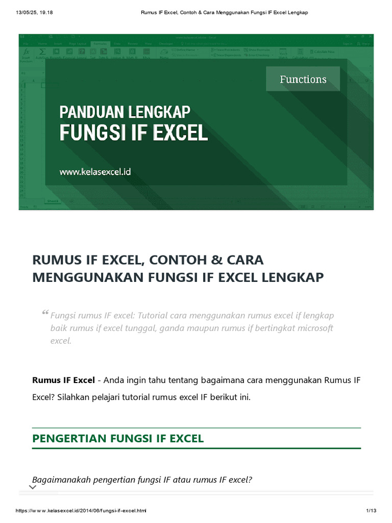 Rumus IF Excel, Contoh & Cara Menggunakan Fungsi IF Excel Lengkap | PDF