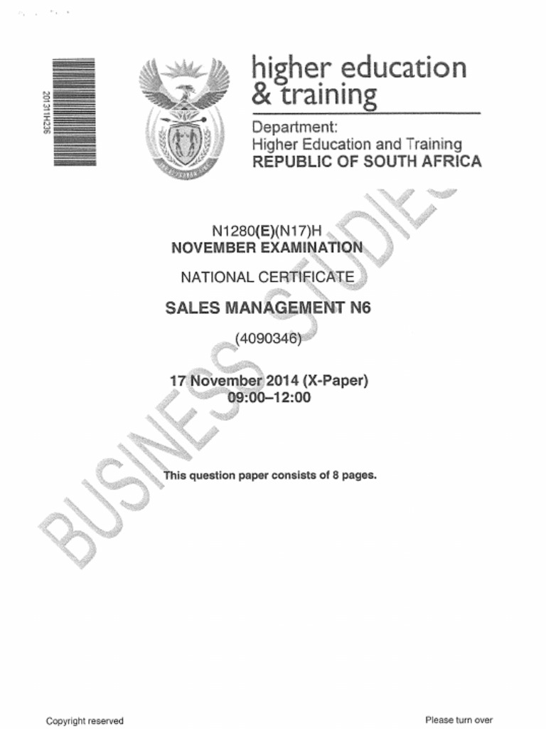 N6 Sales Management November 2014 | PDF