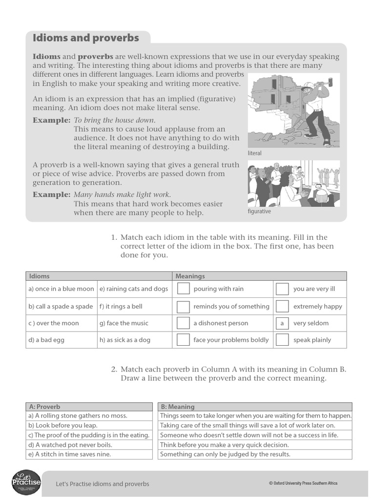 Grade 8 English FAL Lets Practise Idioms Proverbs Homonyms and ...