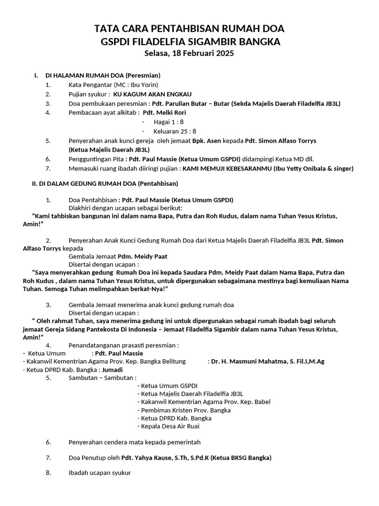 Rundown Peresmian GSPDI Sigambir New 1 | PDF