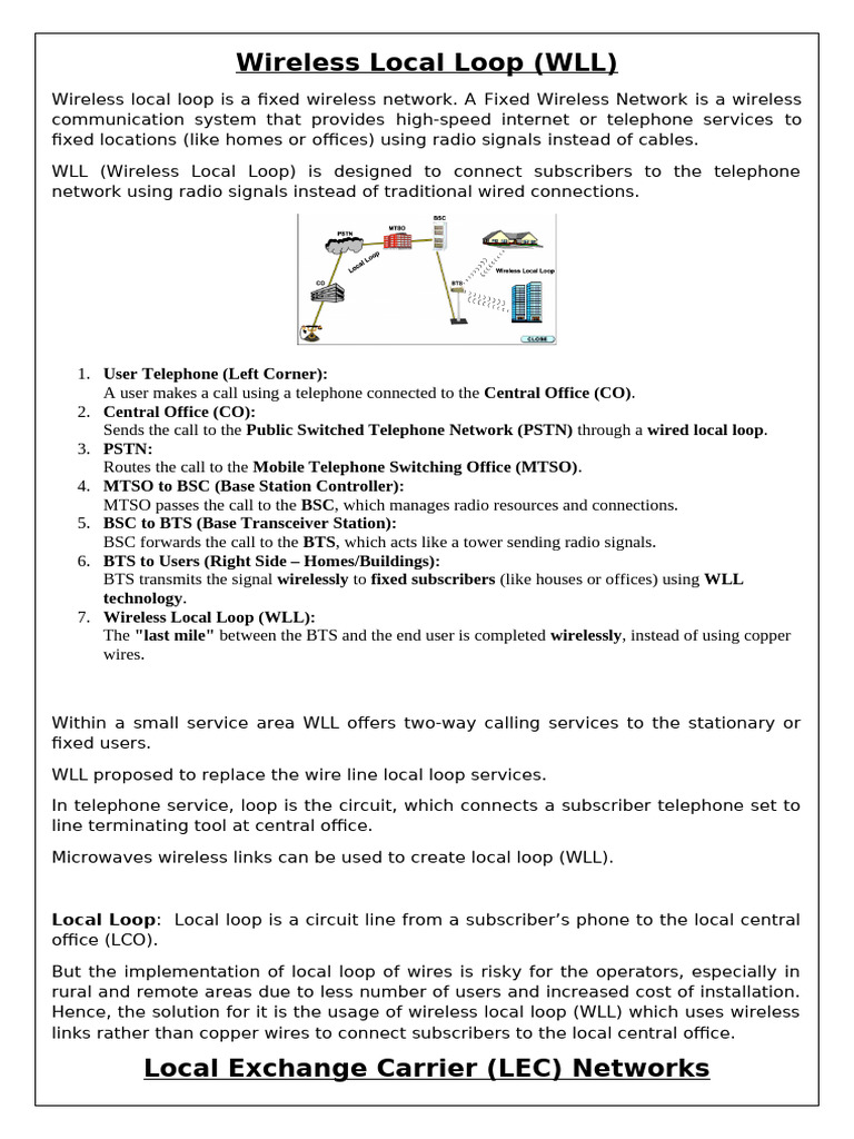 Understanding Wireless Local Loop (WLL) | PDF | Wireless | Telephone