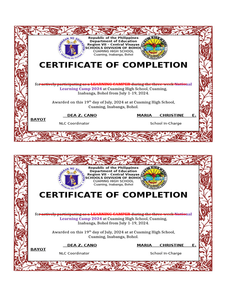NLC 2024 Completion Certificate | PDF