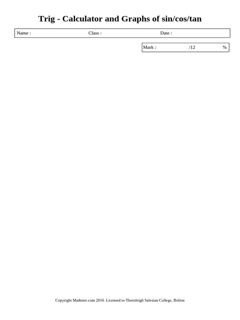 Trig - Calculator and Graphs of Sin, Cos&Tan - 2 | PDF