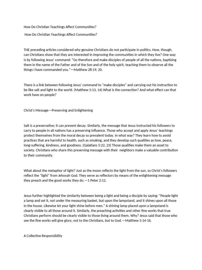 How Do Christian Teachings Affect Communities | PDF | Jesus | Gospel Of ...