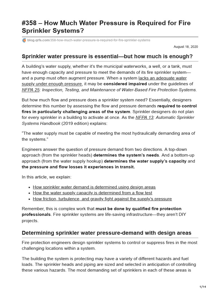 Fire Sprinkler System Pressure Requirements | PDF | Fire Sprinkler ...