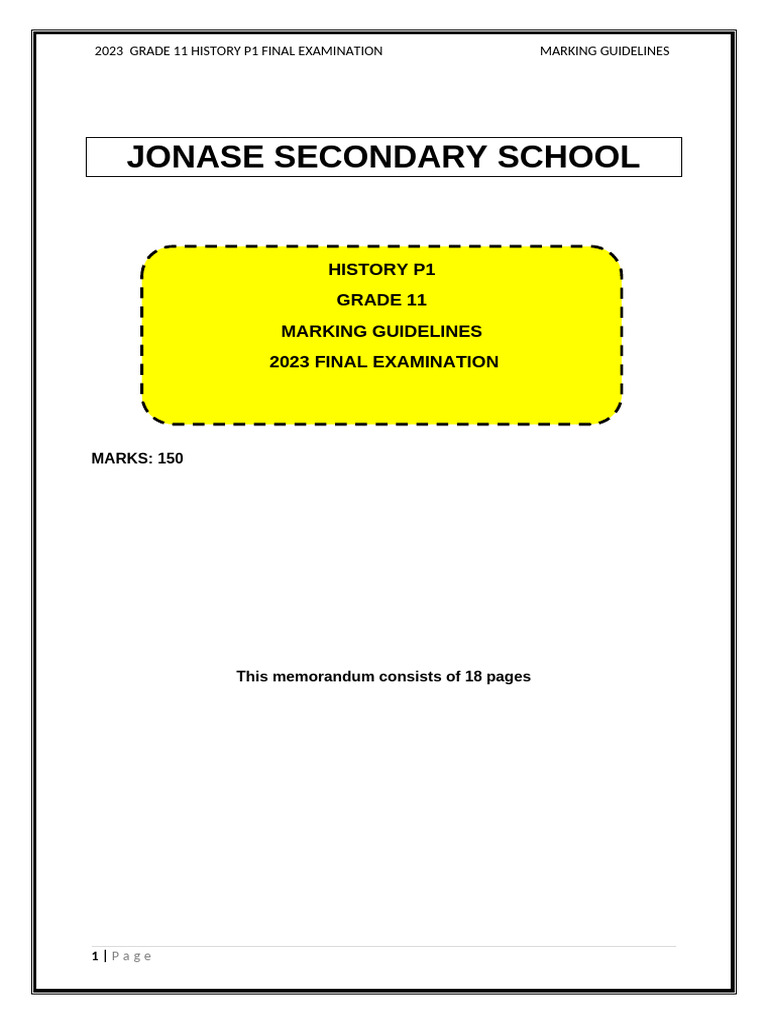 2023 Grade 11 History P1 Marking Guidelines | PDF | Nazi Germany | Essays