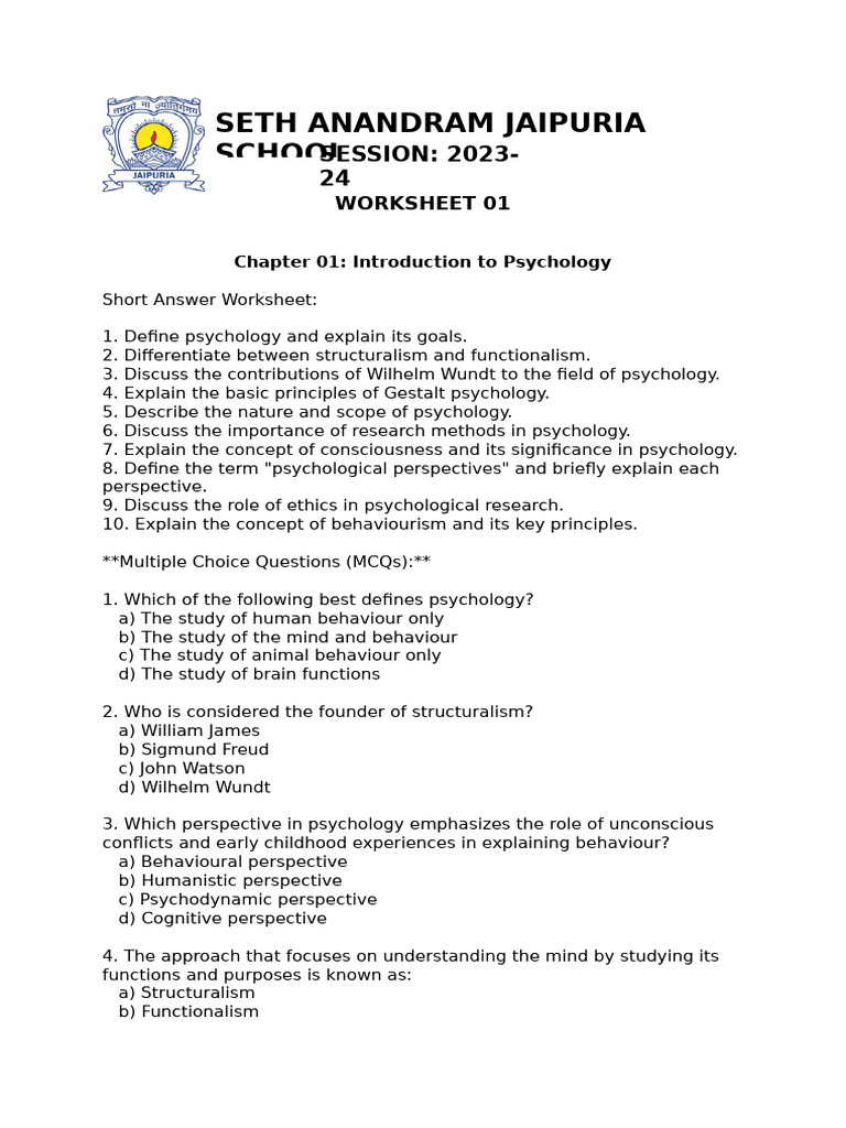 WS1 Psy ch1 SAJSVG Anuradha | PDF