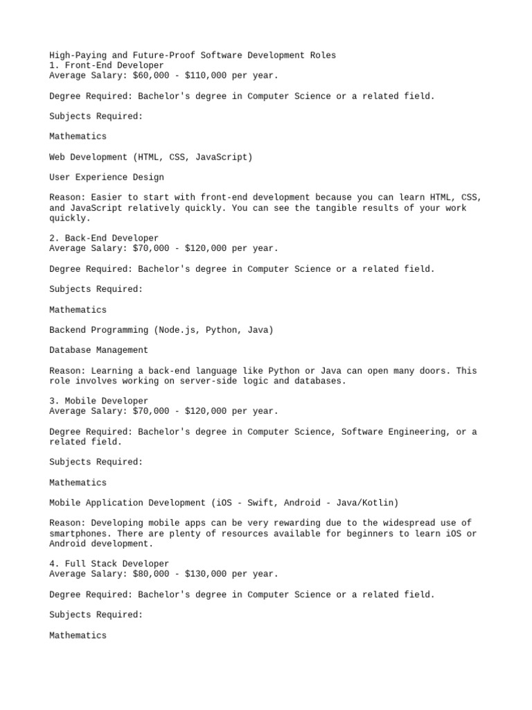 Promising Careers in Software Development High-Paying and Future-Proof Roles for Beginners | PDF ...