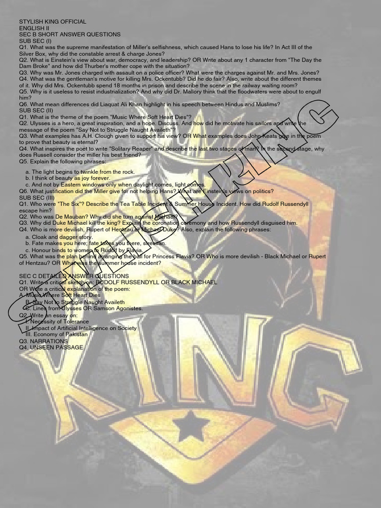 English II Stylish King OnePage PDF | PDF