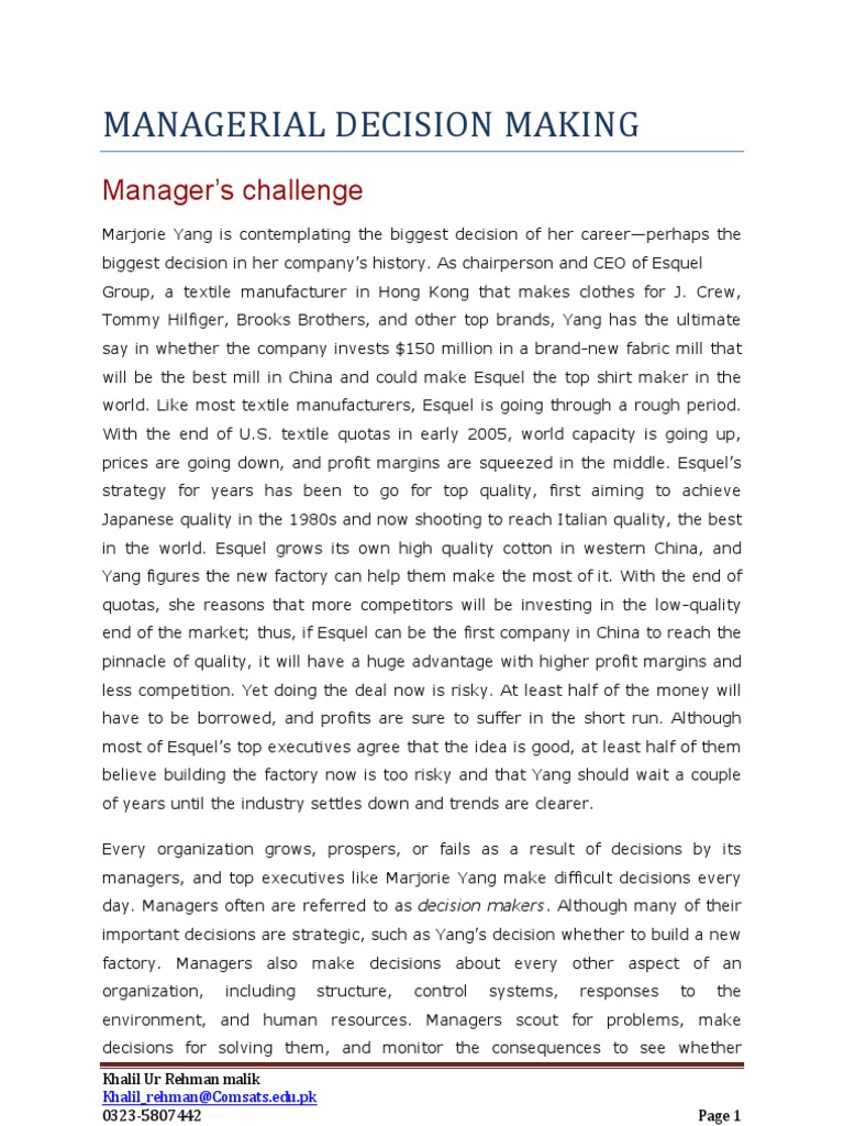 Managerial Decision Making | PDF | Decision Making | Rationality