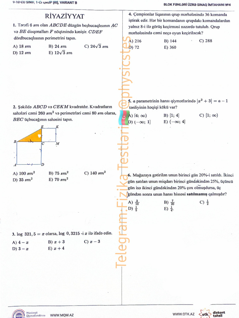 Otk I Qrup 9-10 Sinif Rİ 11 May 2025 | PDF
