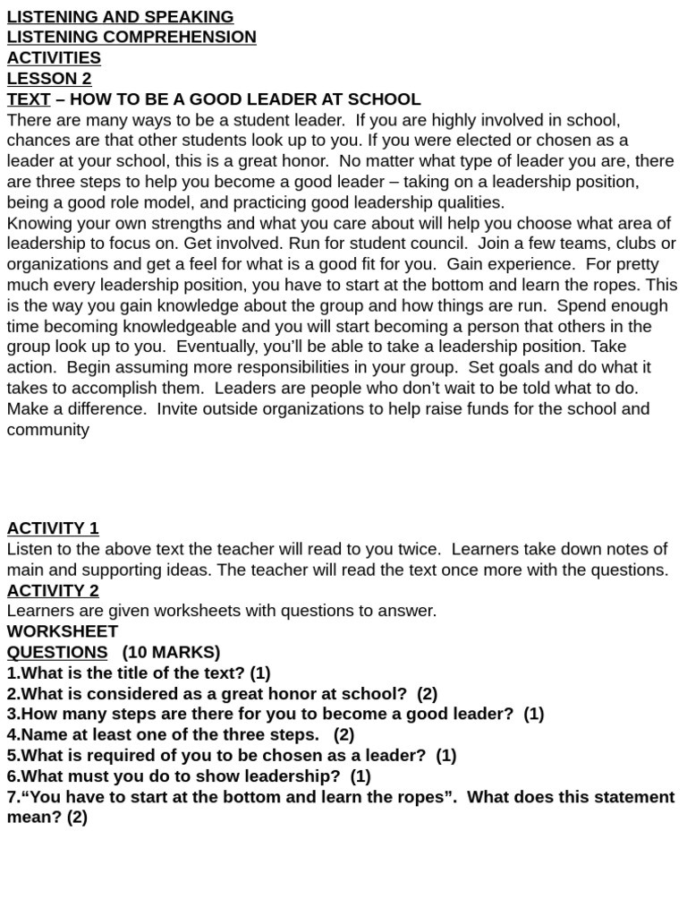 Listening Comprehension Lesson 2 - Powerpoint Grade 8 Fal | PDF ...