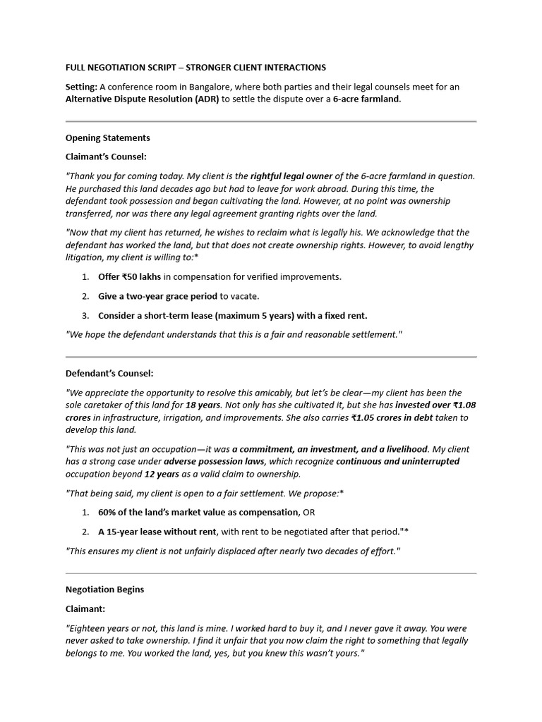 FULL NEGOTIATION SCRIPT | PDF | Lease | Alternative Dispute Resolution