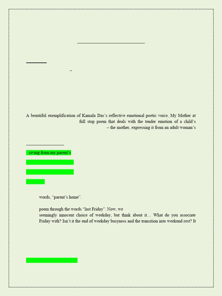 My Mother at Sixty Six-Quick Notes | PDF