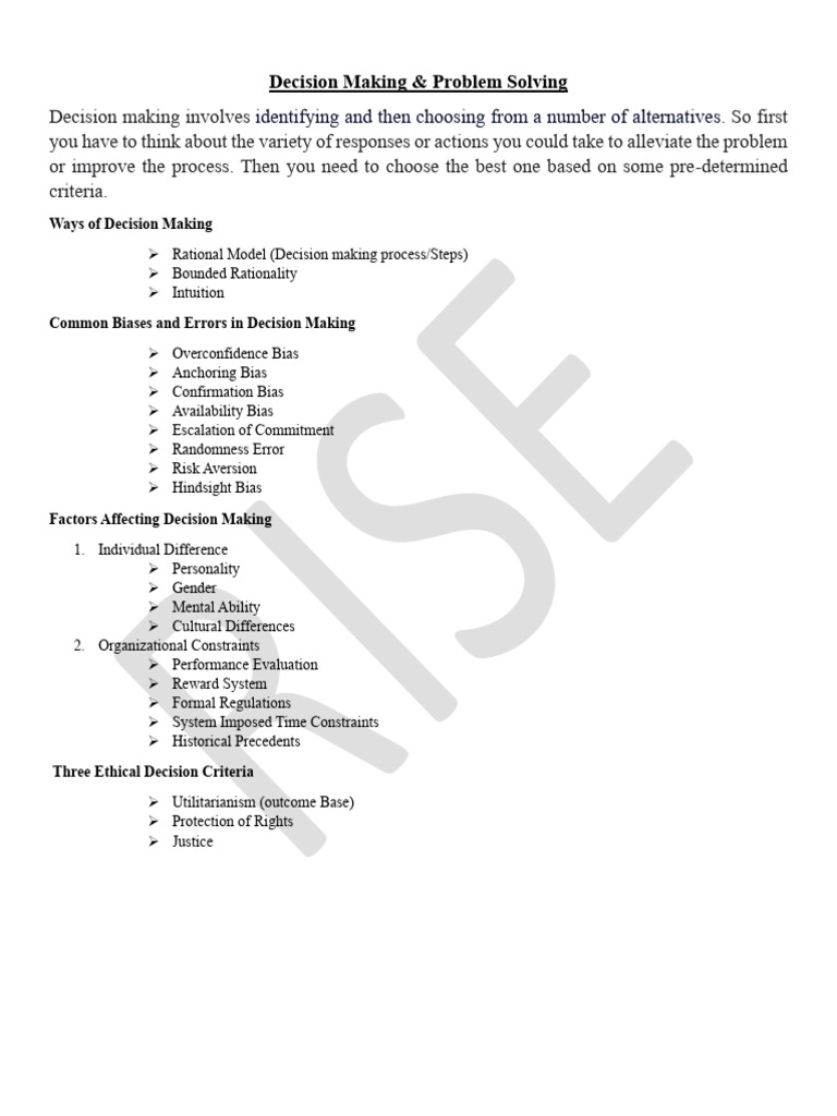 2.8 Decision Making and Problem Solving B | PDF | Decision Making ...