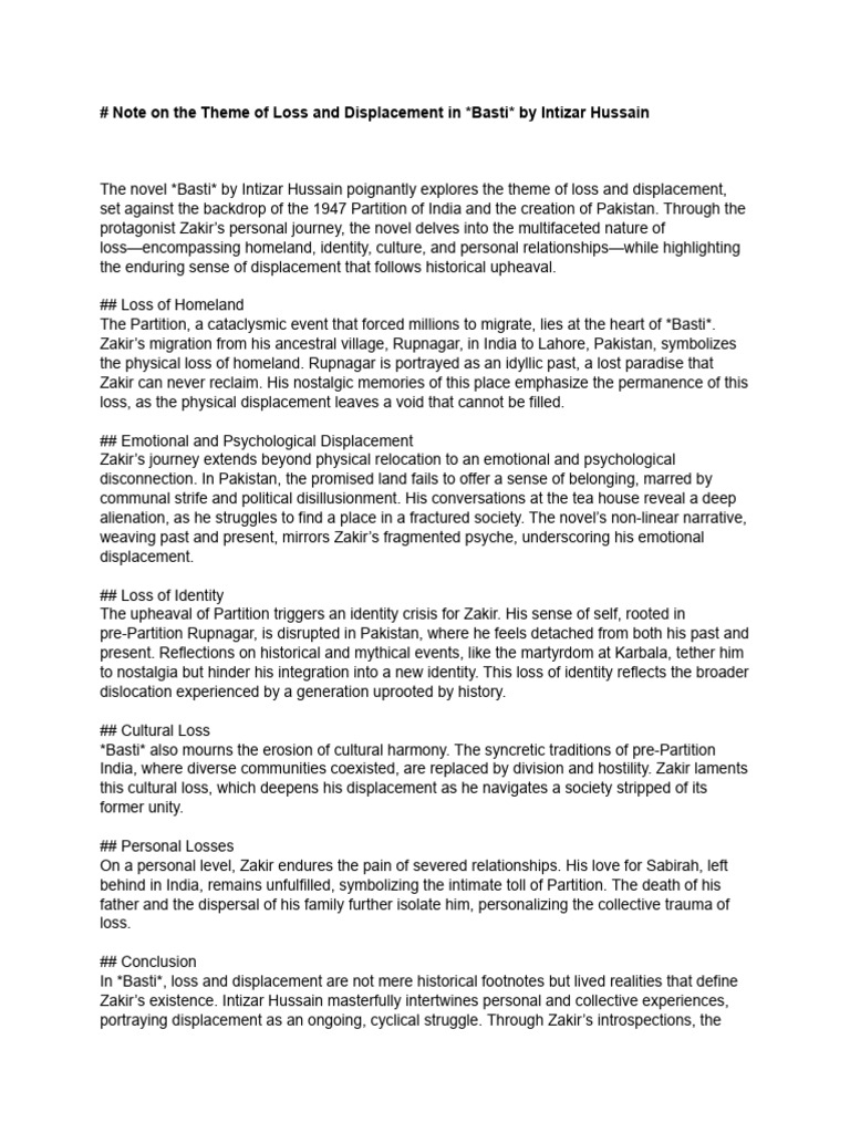 Loss and Displacement in *Basti* | PDF | Psychology