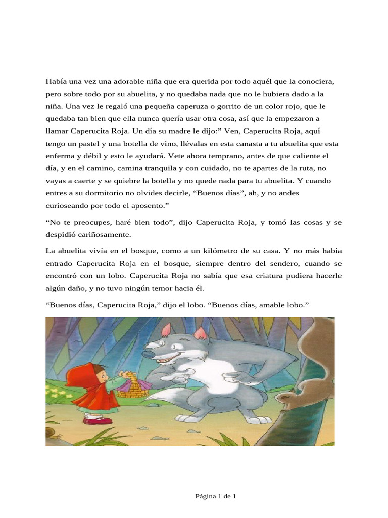 Caperucita Roja: Cuento Infantil Resumido | PDF