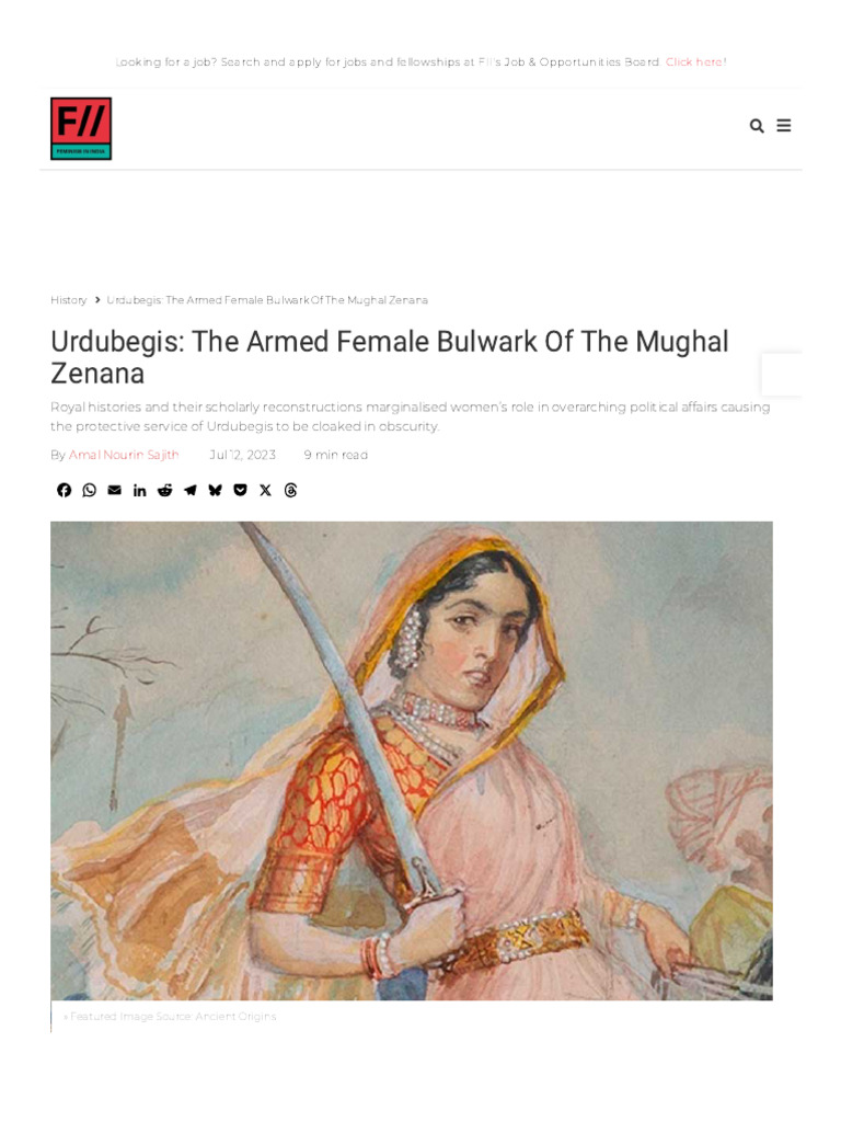 Urdubegis - The Armed Female Bulwark of The Mughal Zenana | PDF | Mughal Empire