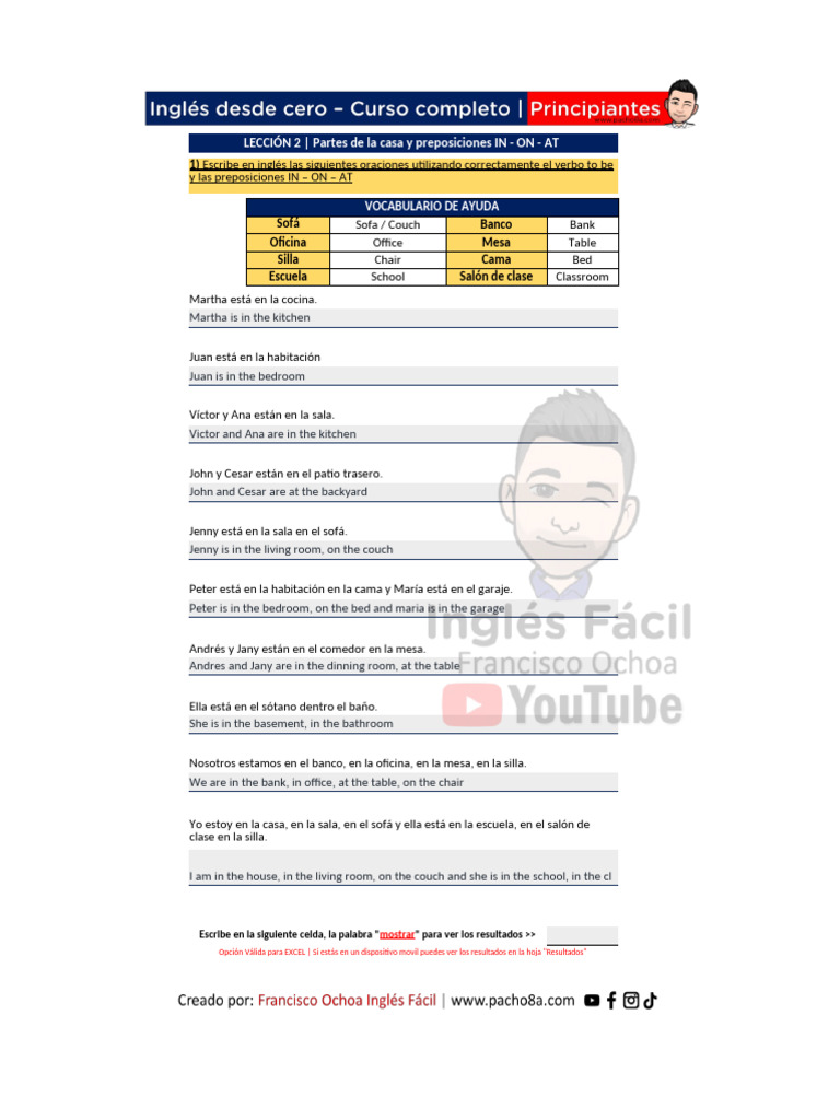 LECCIÓN 2 - PARTES DE LA CASA Y PREPOSICIONES IN ON AT-1 | PDF ...