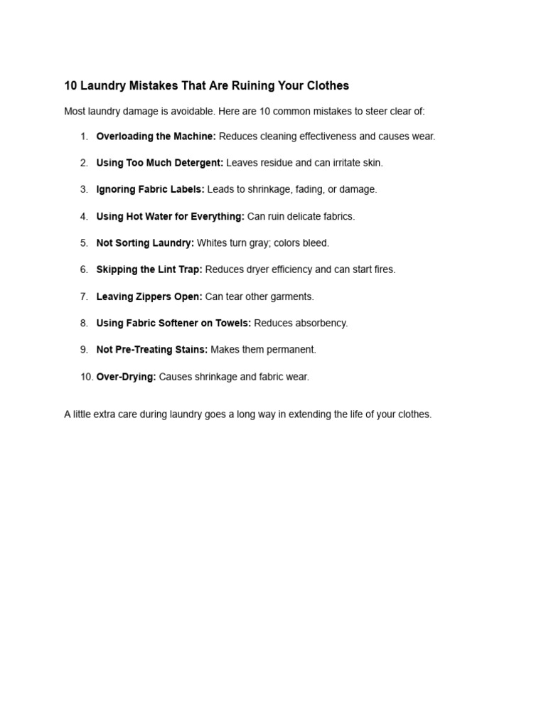 10 Laundry Mistakes That Are Ruining Your Clothes | PDF