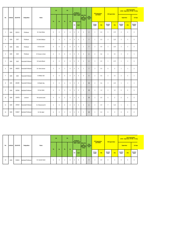 S3H Faculty Teaching Load Overview | PDF