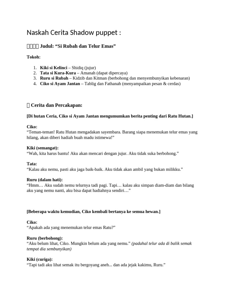 Alat Peraga (Naskah Cerita Shadaw Puppet) | PDF