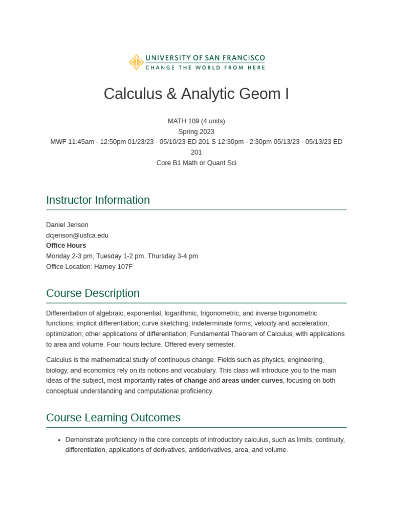 Spring 2023 MATH 109 03 Calculus & Analytic Geom I | PDF | Calculus | Mathematics