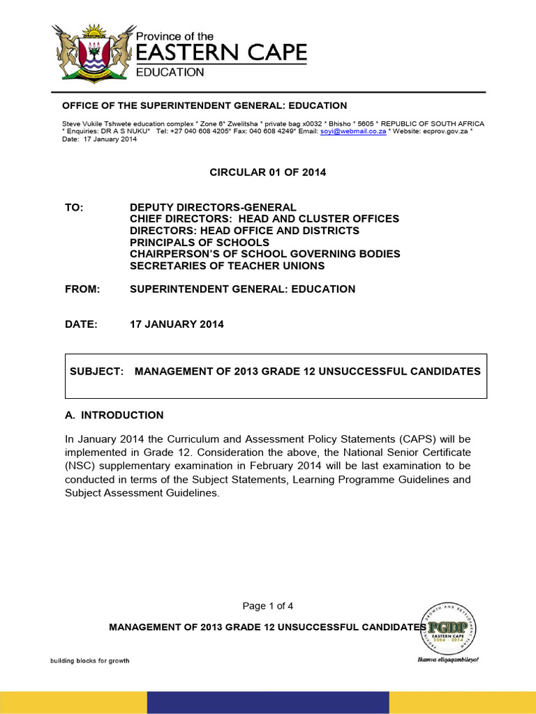 CIRCULAR 01 0f 2014 GR 12 Repeaters | PDF | Curriculum | Educational ...