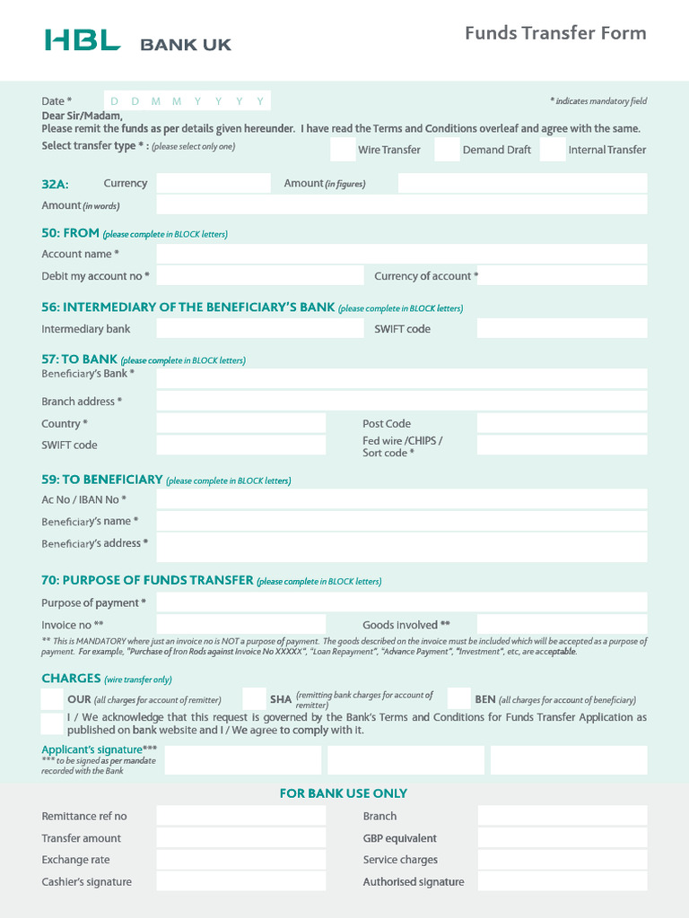 Funds Transfer Form | PDF | Indemnity | Banks