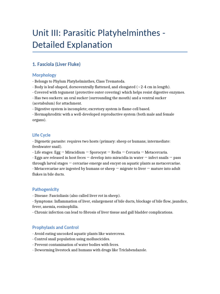Parasitic Platyhelminthes Unit III Detailed | PDF | Parasitology ...