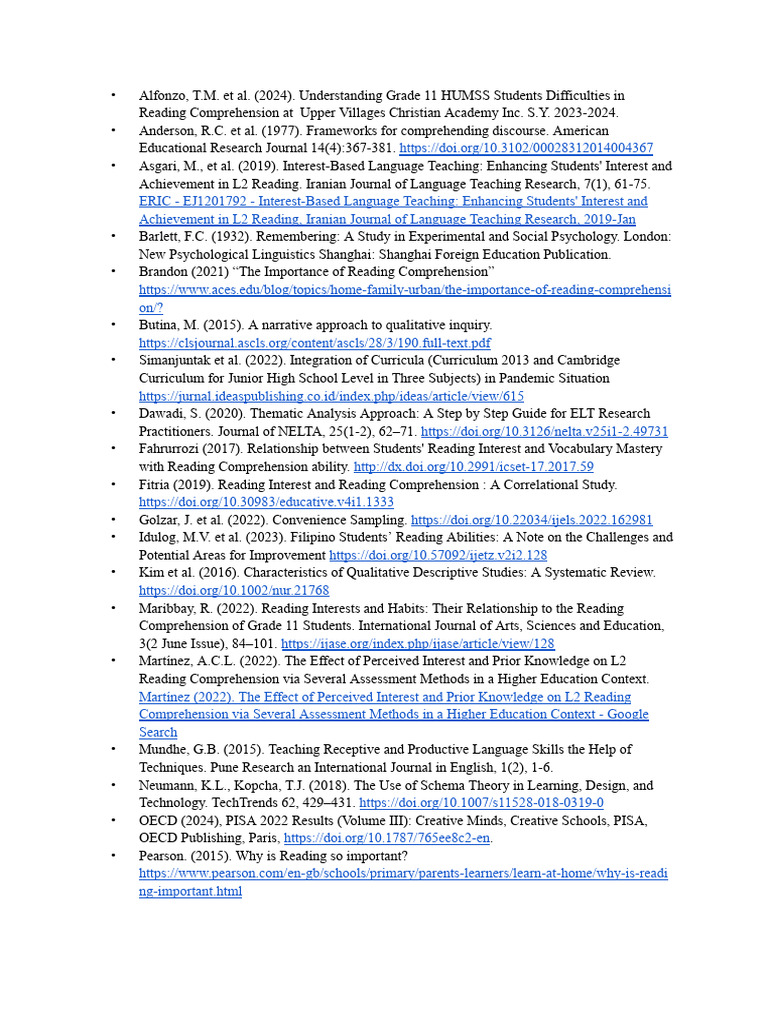 Research References Reading Comprehension | PDF | Reading Comprehension | Language Education