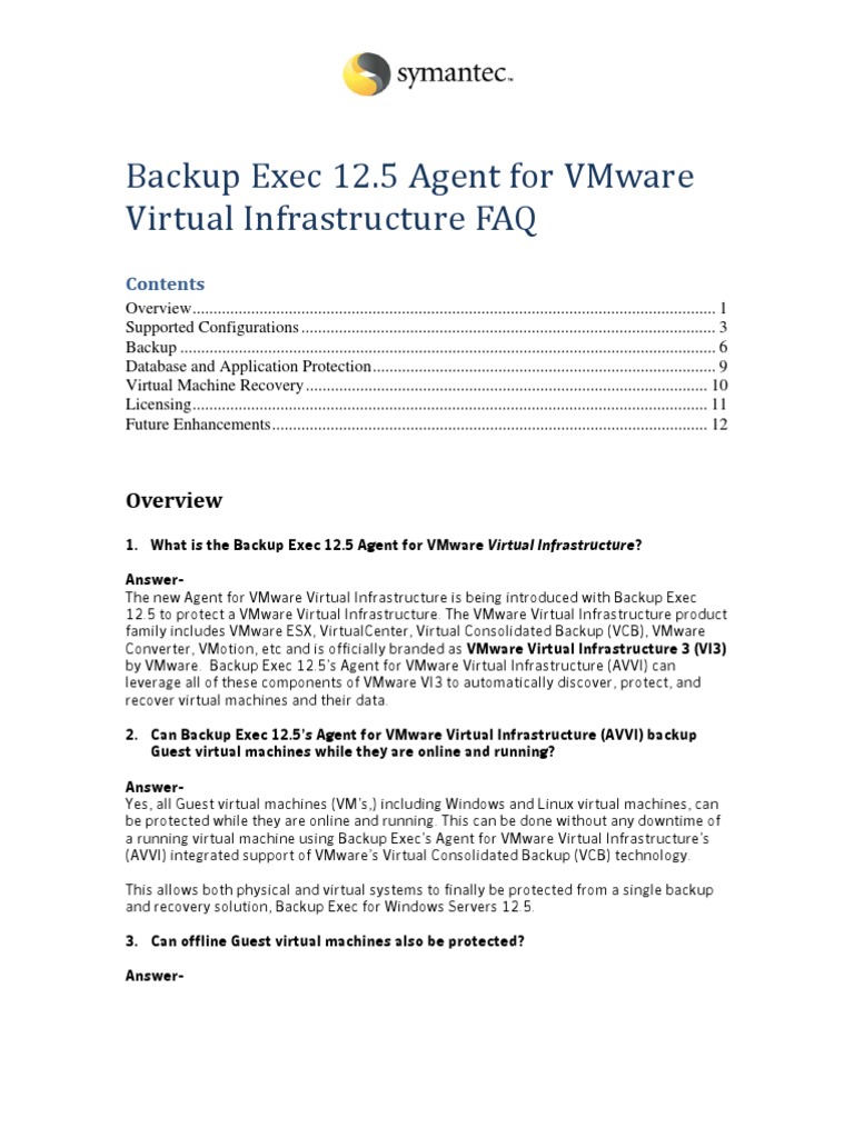 B Backup Exec 12.5 Faq - en Us | PDF | V Mware | Computer Architecture