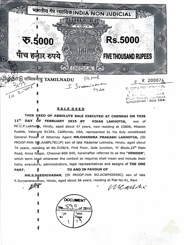Chennai House Sale Deed | PDF