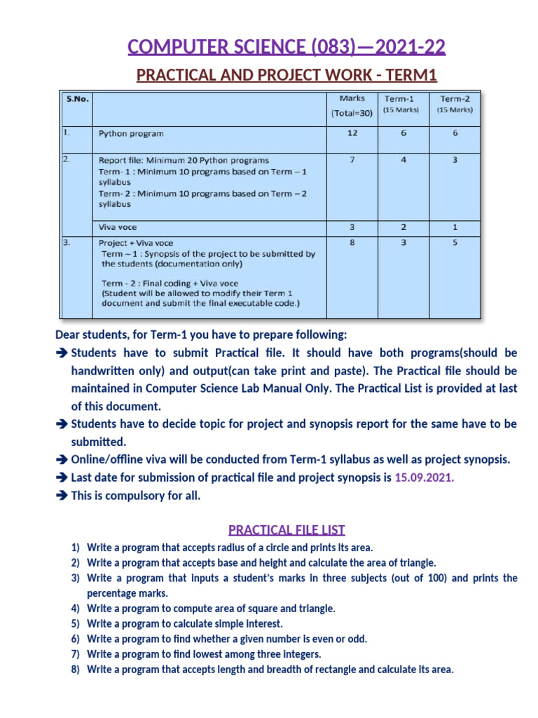 Practical&poject File Xi CS Term1 | PDF | Area