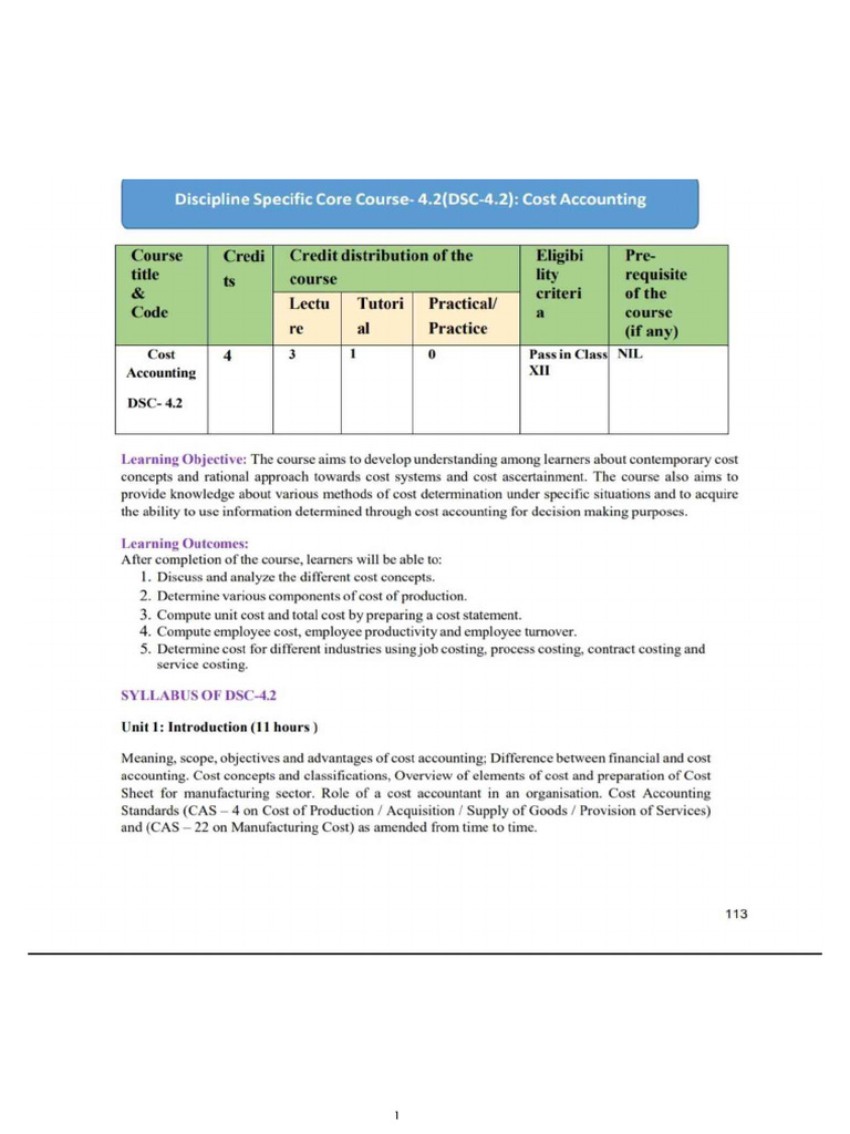 Accounting Syllabus DU Semester Four | PDF