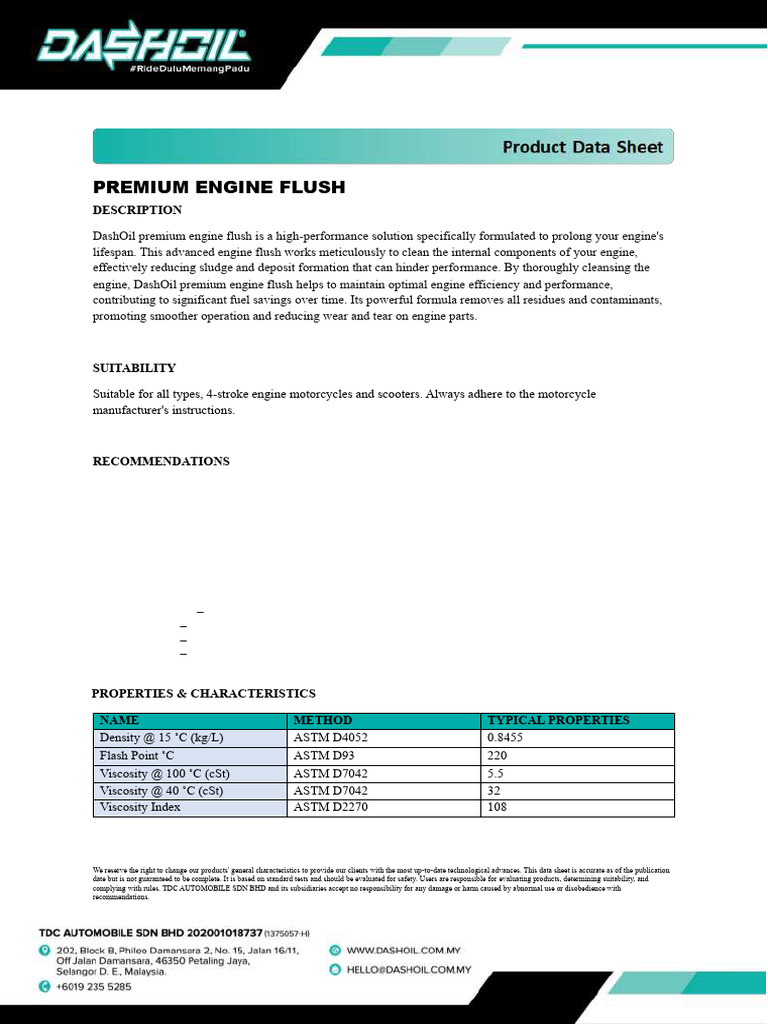 DashOil PERFECT RADIATOR Product Data Sheet | PDF | Motor Oil | Engines