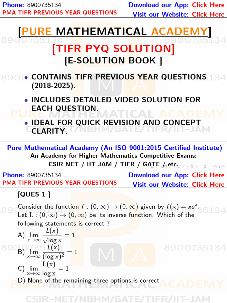 TIFR Mathematics Previous Year Questions With Solution - Pure Mathematical Academy | PDF ...