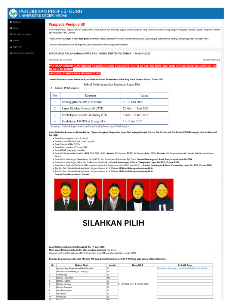 Screencapture PPG Unimed Ac Id Informasi Pelaksanaan PPG Bagi Guru ...