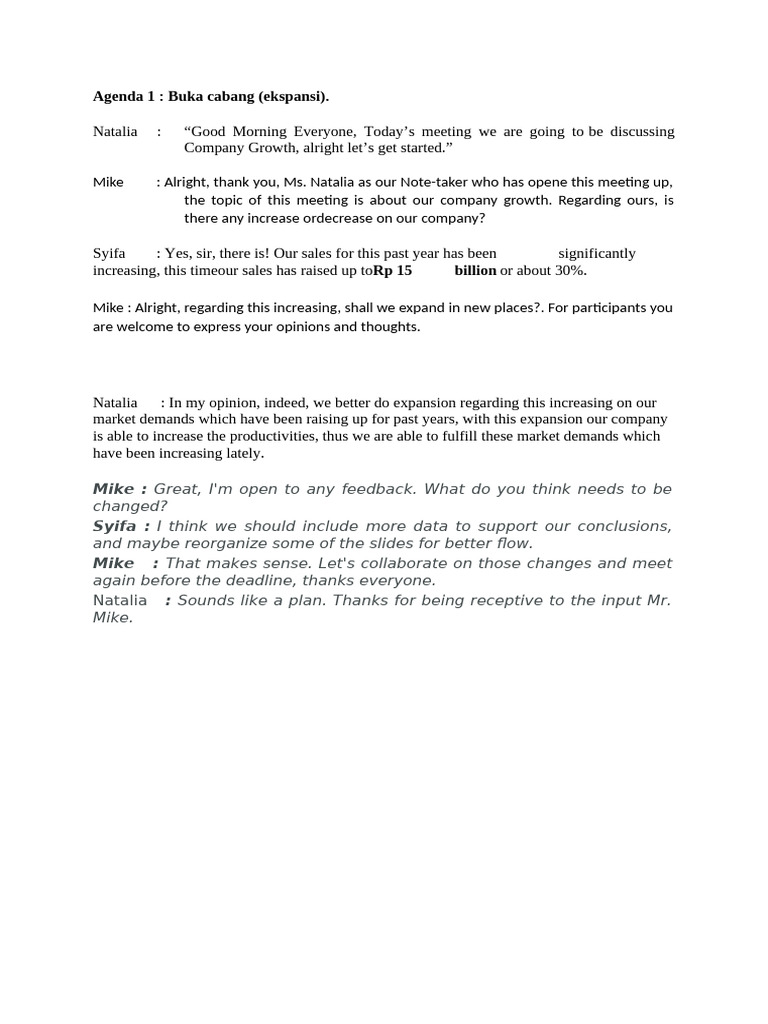 Scripst dialog Rapat giving suggestion | PDF