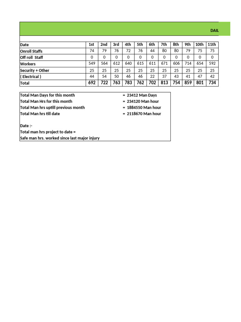 Daily Manpower and Hours Report | PDF