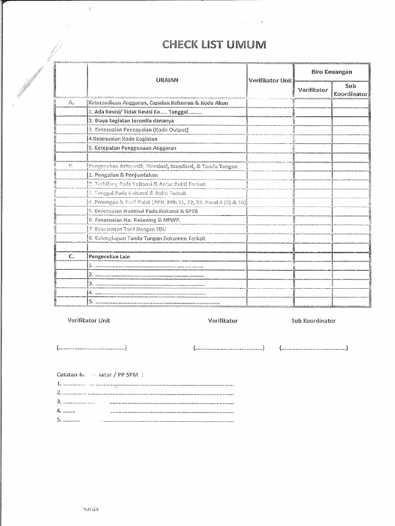 Ceklist UMUM | PDF