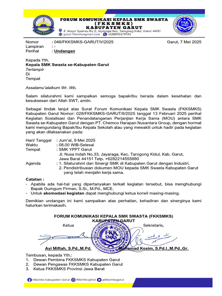 Undangan MOU SMK Swasta Garut | PDF