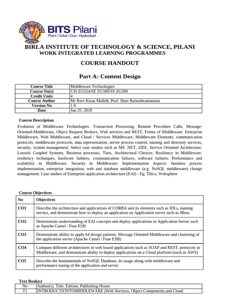 Csi Zg524 Course Handout Revised | PDF | Service Oriented Architecture | Soap