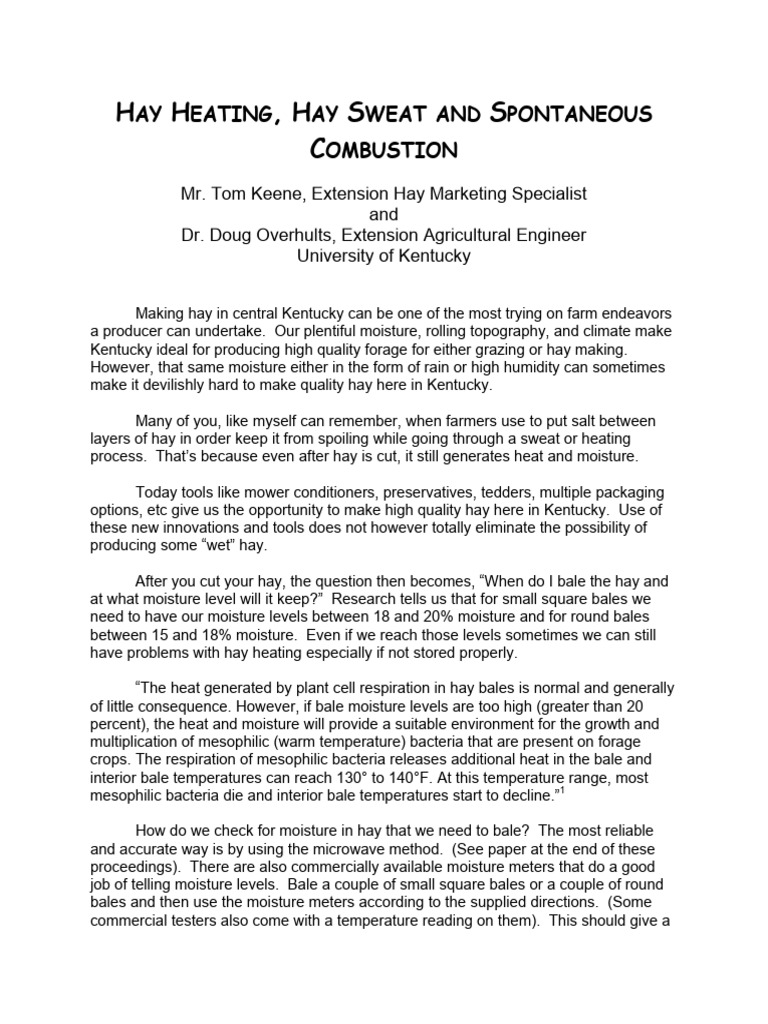 Hay Heating Hay Sweat and Spontaneous Combustion | PDF | Hay | Fires
