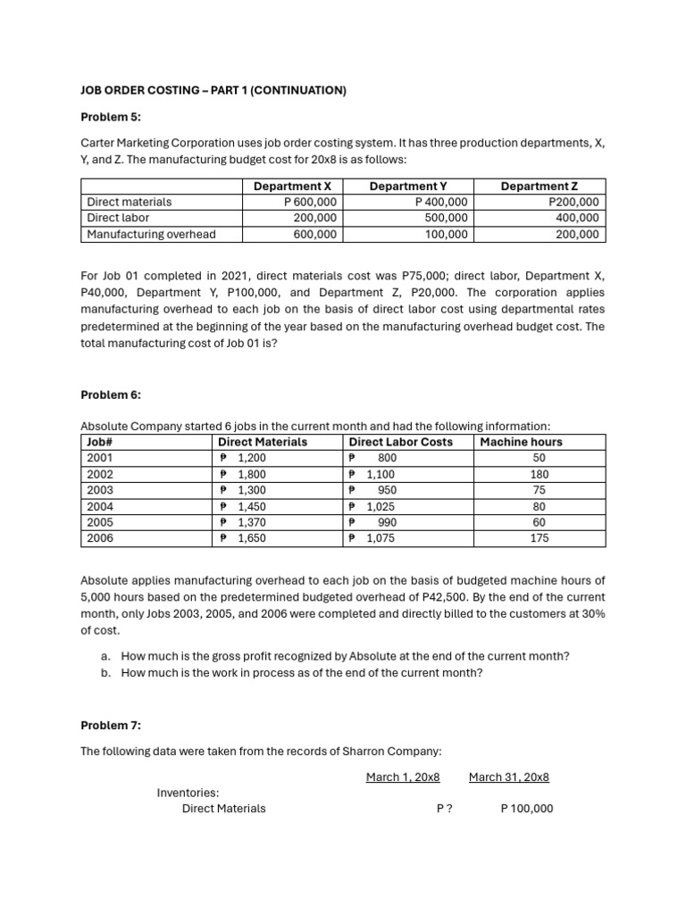 Job Order Costing Analysis and Calculations | PDF | Cost Of Goods Sold ...