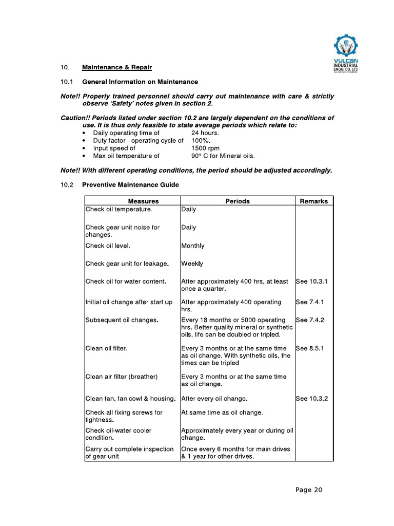 Vulcan gearbox Operation manual Part 3 | PDF