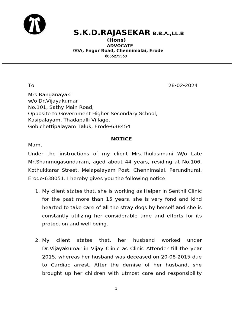 Defamation Notice for False Allegations | PDF | Common Law | Justice