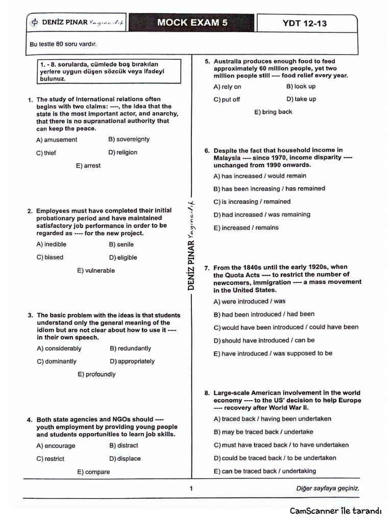 YDT Son Prova 5. Deneme | PDF