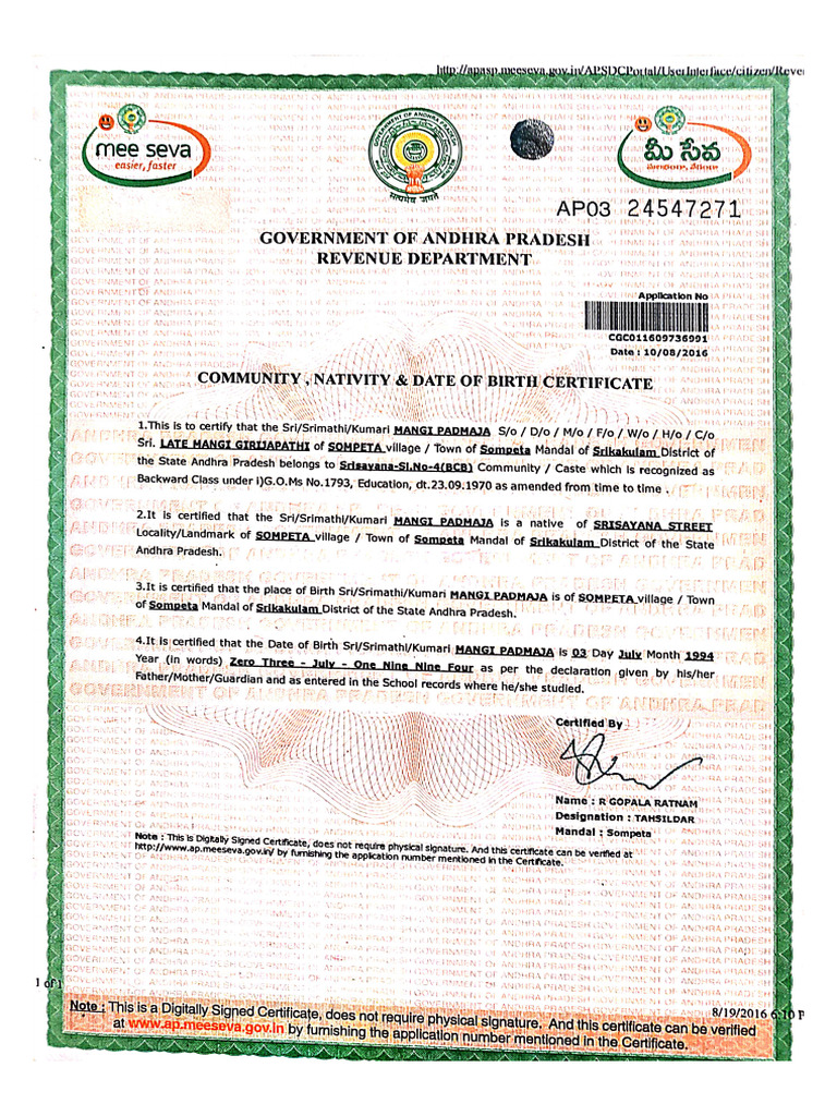 Caste Certificate | PDF