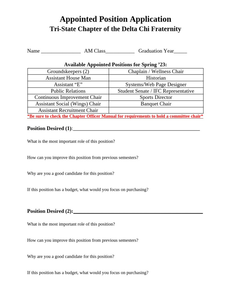 Appointed Position Application | PDF